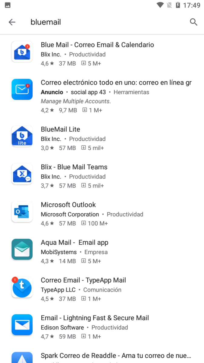 Configuración de BlueMail para Correo IMAP – Soporte Nettix